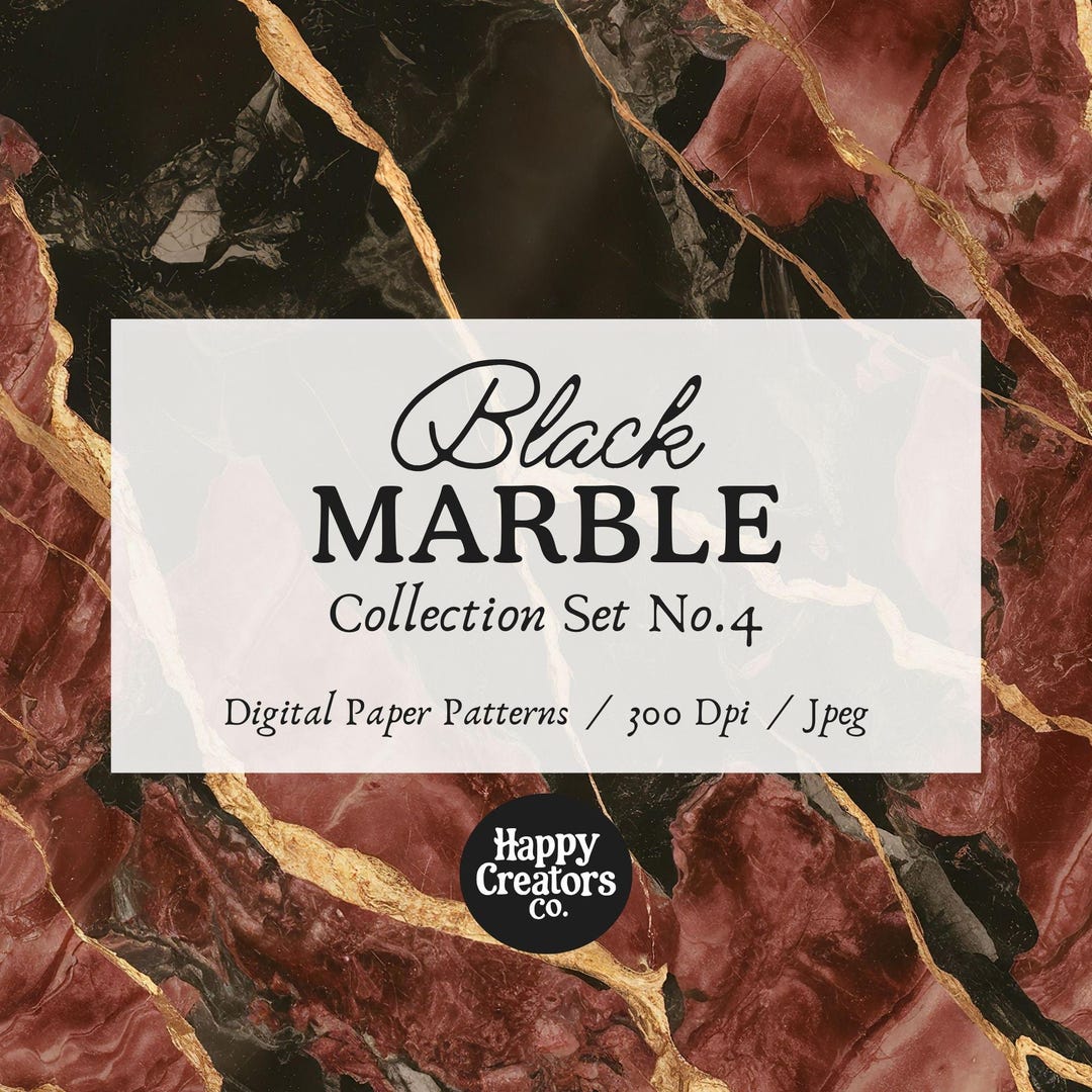 Black Marble Digital Paper Pack - Black + Gold + Carnelian #4, Marble Textures, Marble Patterns ...