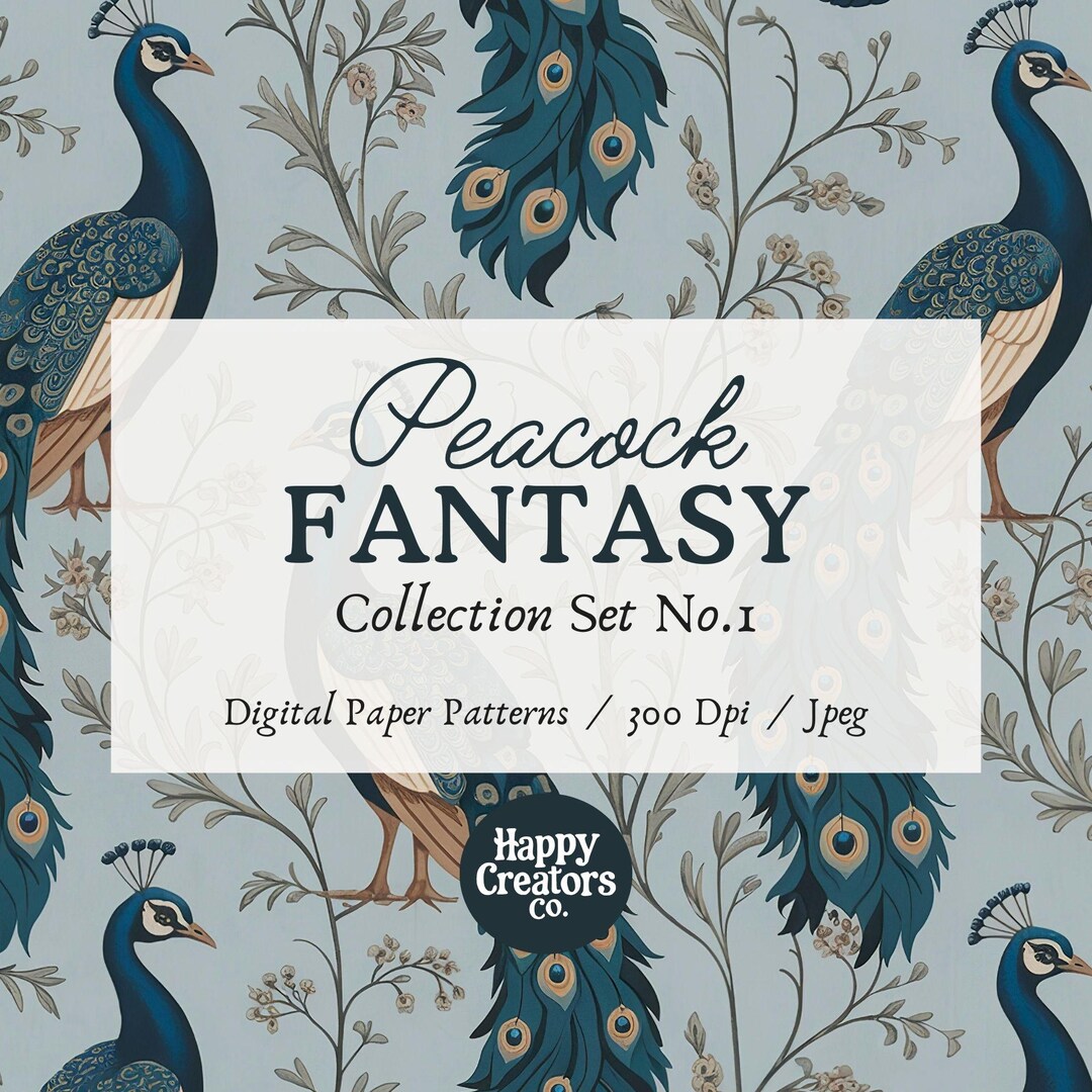 Peacock Fantasy Digital Paper Pack - Set 1, High-resolution, Digital ...
