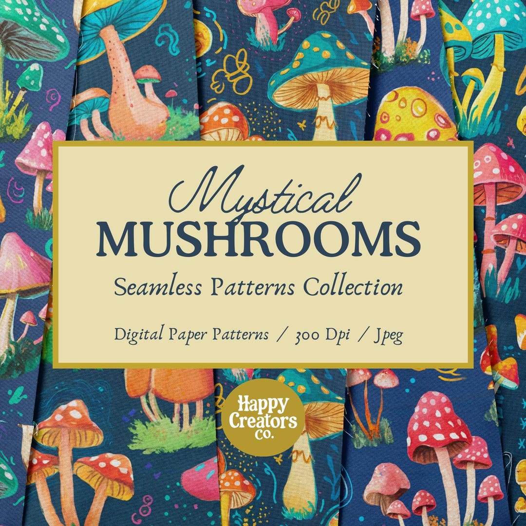 Mystical Mushrooms Seamless Patterns Collection | Whimsical Digital ...