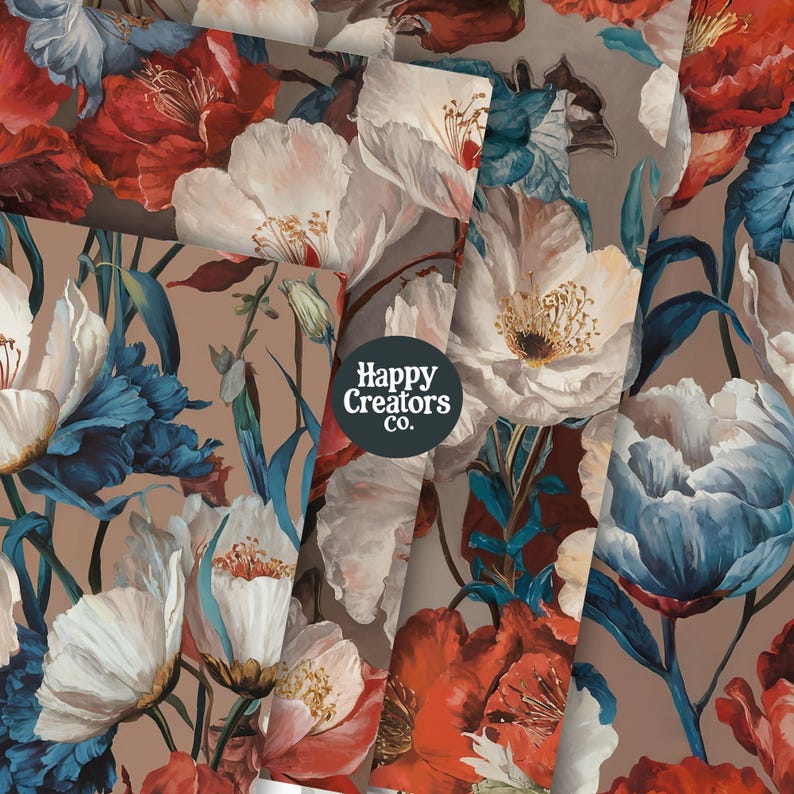 Floral Classics Digital Paper Pack - Set No. 1, Floral Design, High ...