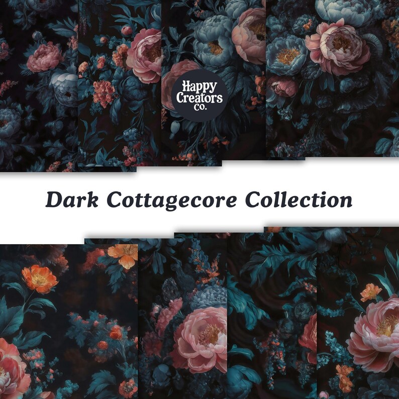 Dark Cottagecore Digital Paper Pack #1, Floral Design, High-resolution ...