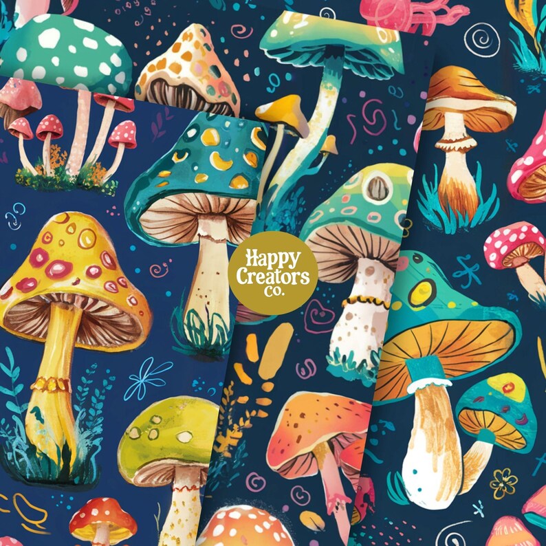 Mystical Mushrooms Seamless Patterns Collection | Whimsical Digital ...