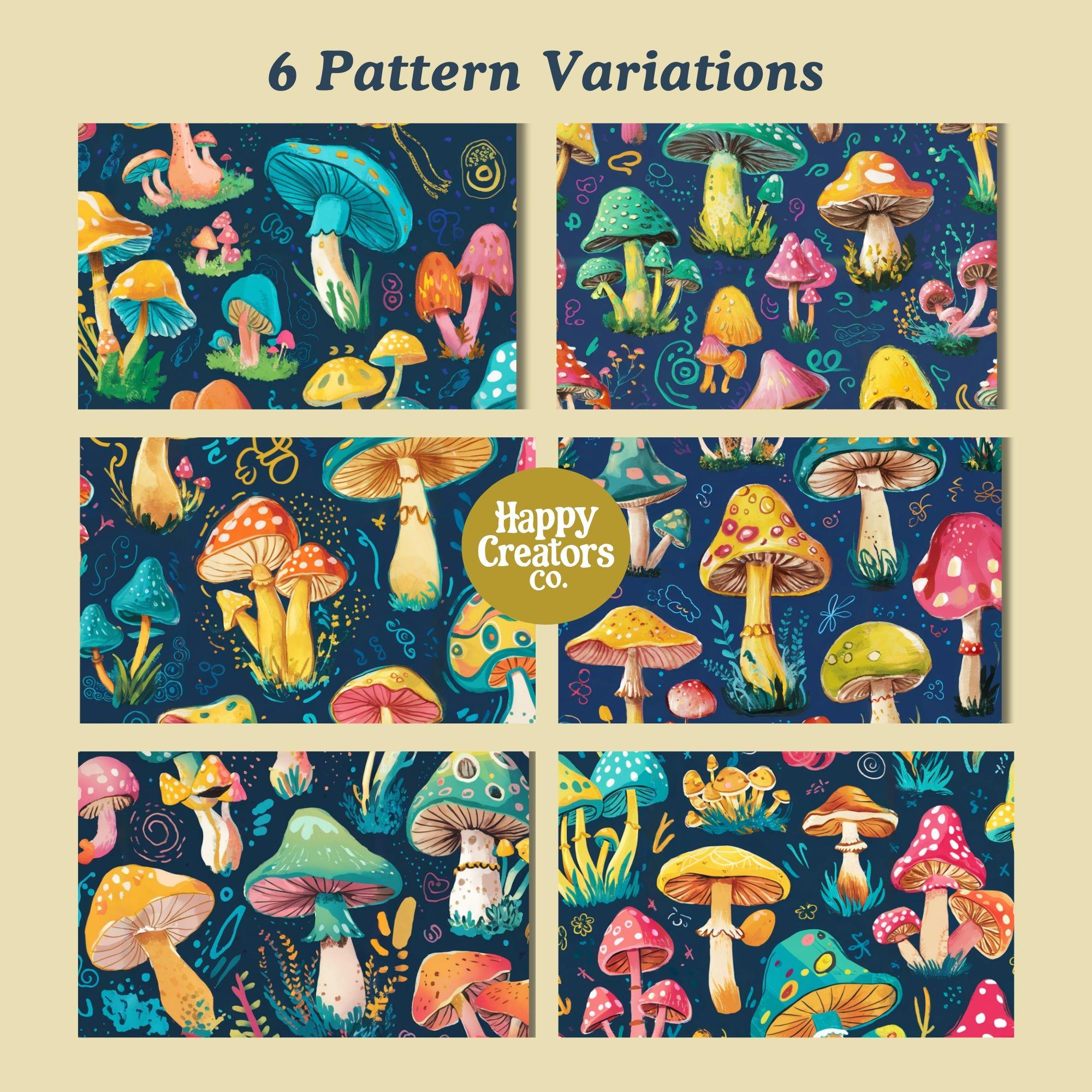 Mystical Mushrooms Seamless Patterns Collection | Whimsical Digital ...