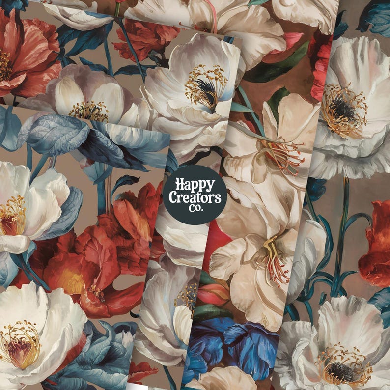 Floral Classics Digital Paper Pack - Set No. 1, Floral Design, High ...