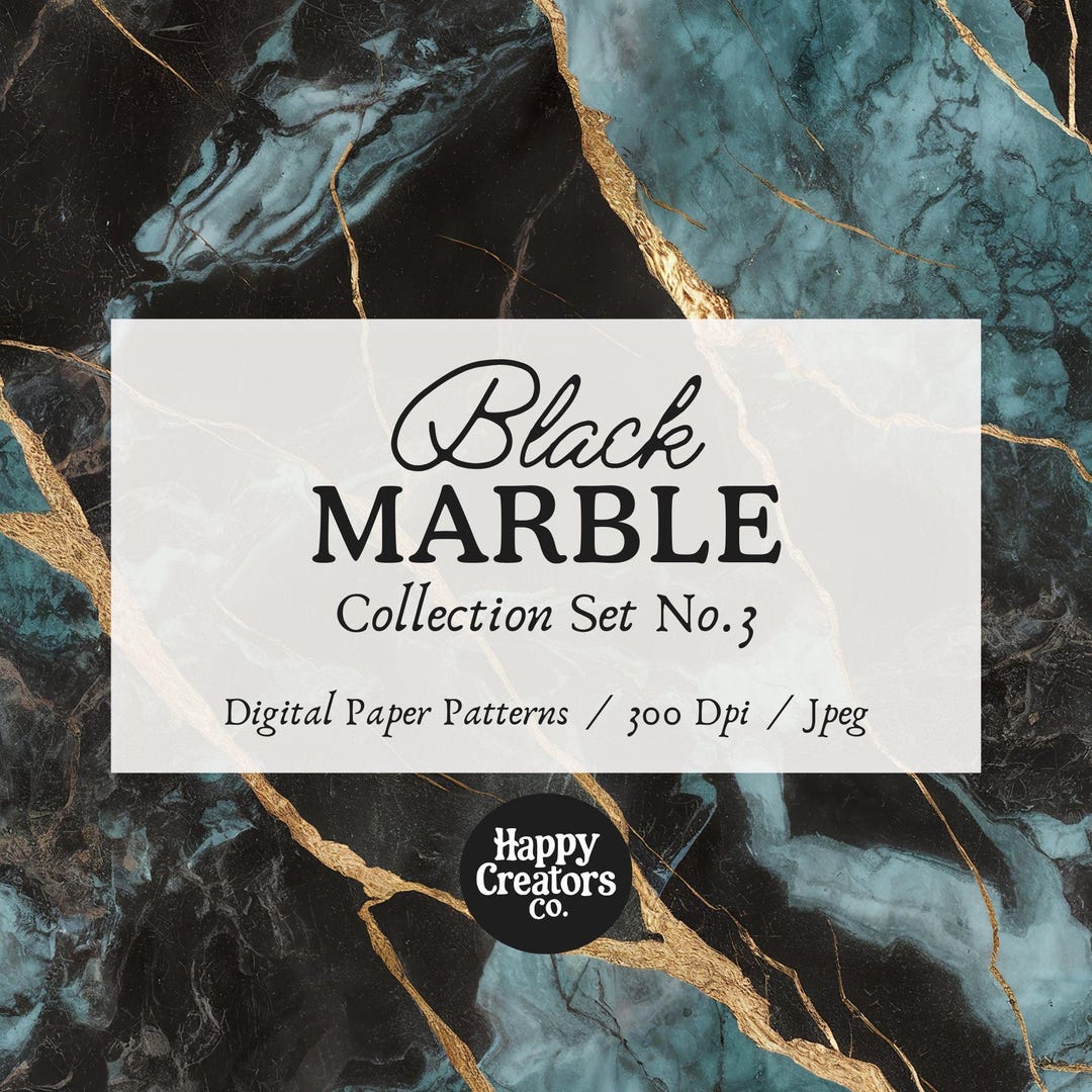 Black Marble Digital Paper Pack - Black + Gold + Larimar #3, Marble ...
