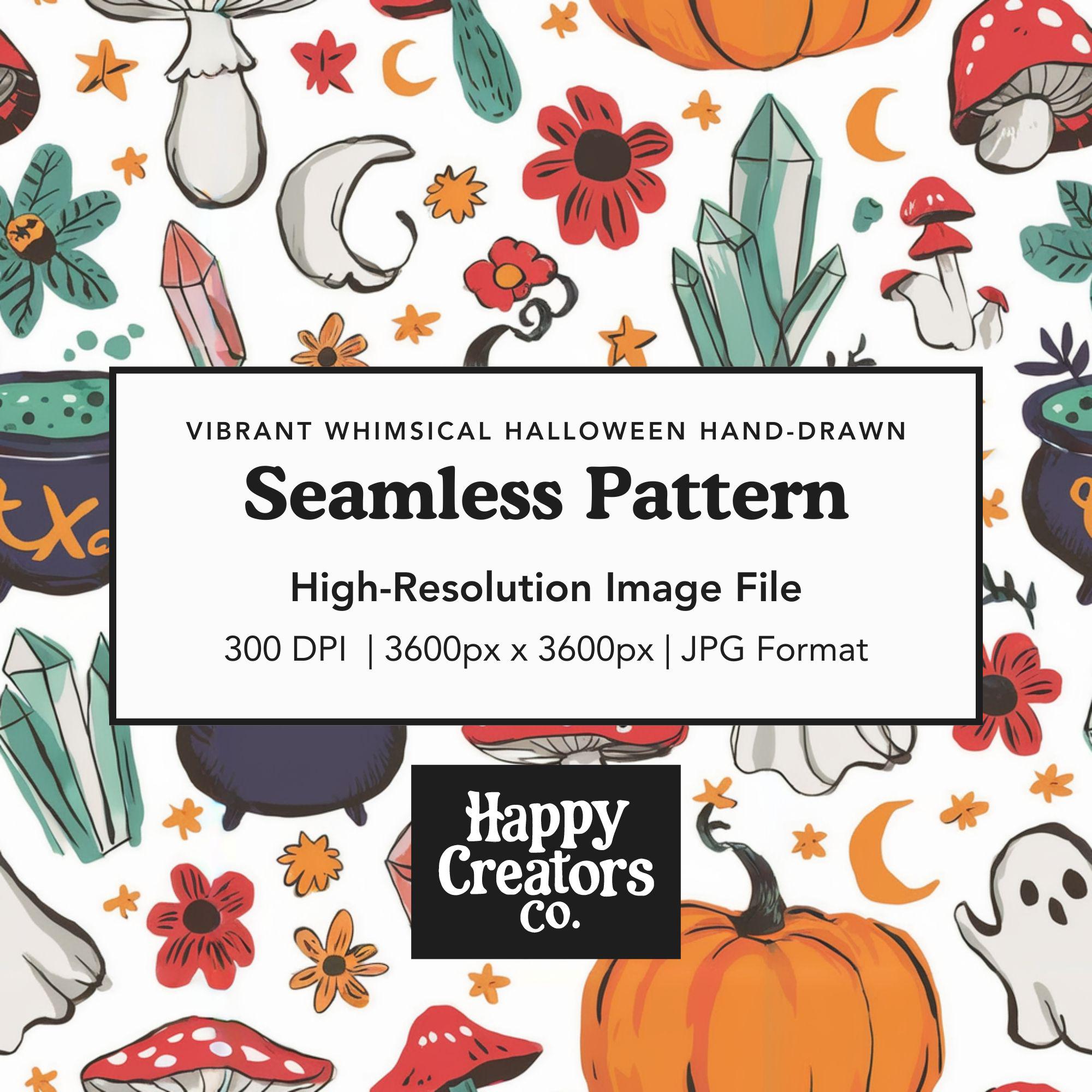 Vibrant Whimsical Halloween Hand-drawn Seamless Pattern Digital Paper ...