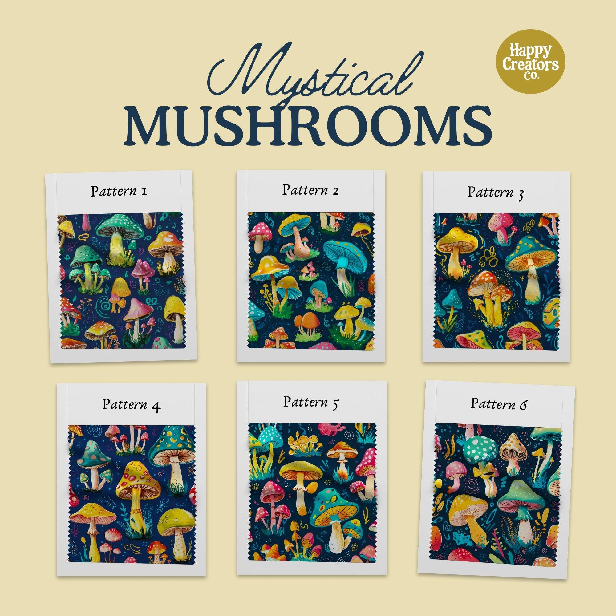 Mystical Mushrooms Seamless Patterns Collection | Whimsical Digital ...