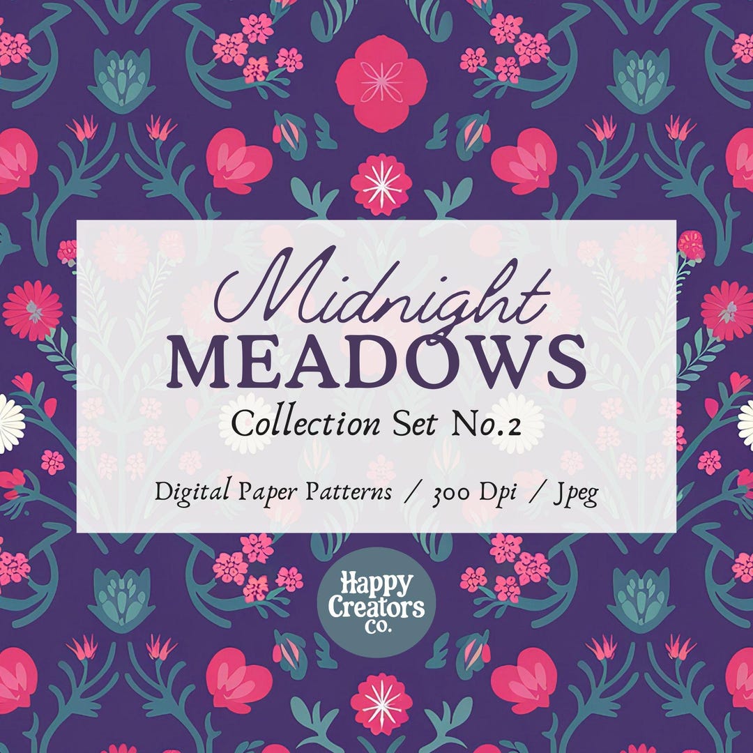 Midnight Meadows Digital Paper Pack - Set 2, High-resolution, Seamless Patterns, Commercial Use ...