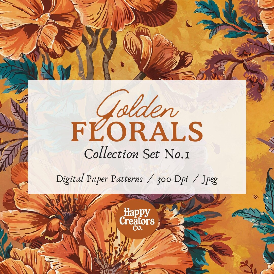 Golden Florals Digital Paper Pack Set 1, Autumn Florals, High ...