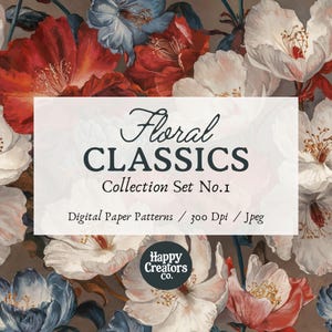 Floral Classics Digital Paper Pack - Set No. 1, Floral Design, High ...