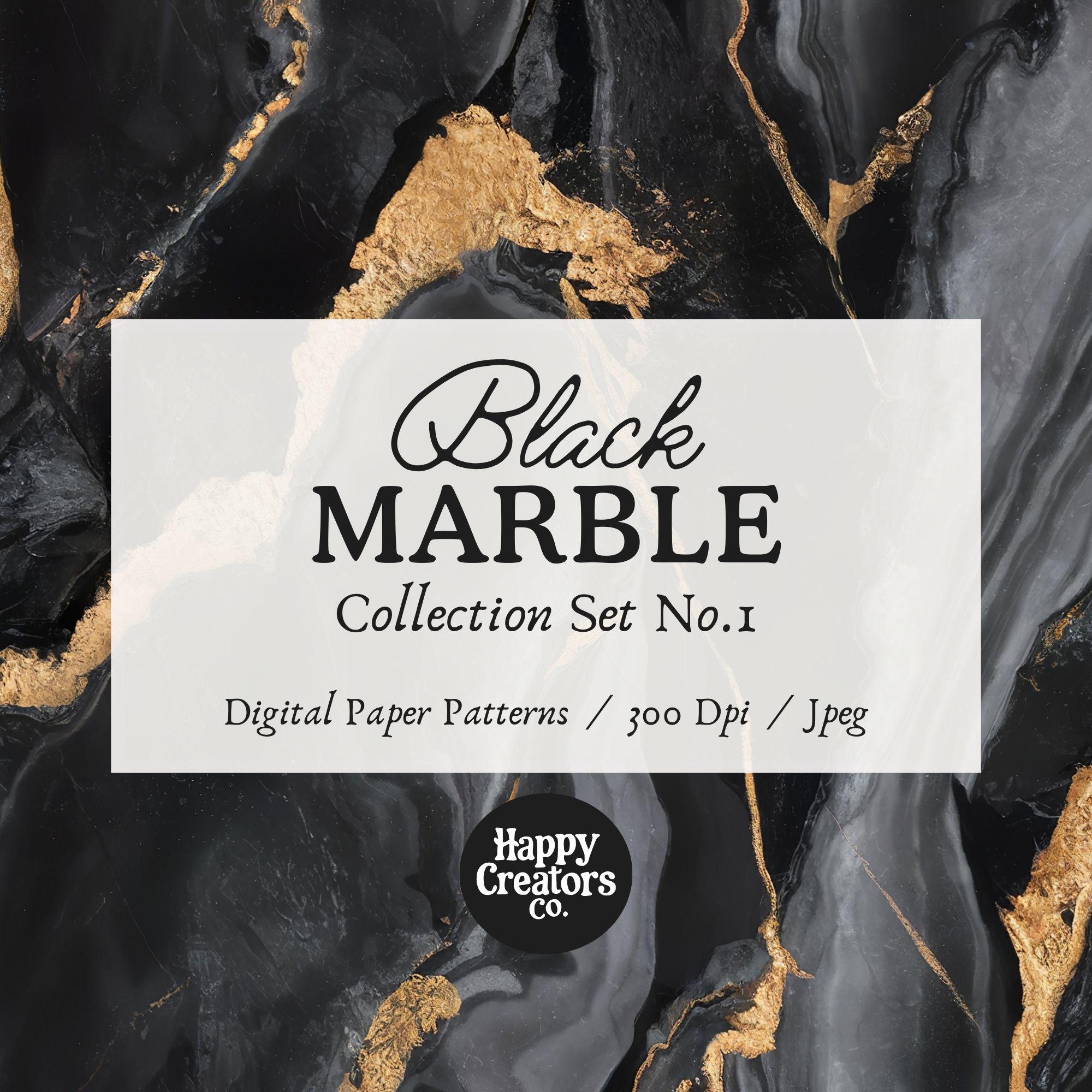 Black Marble Digital Paper Pack - Black + Gold #1, Marble Textures ...