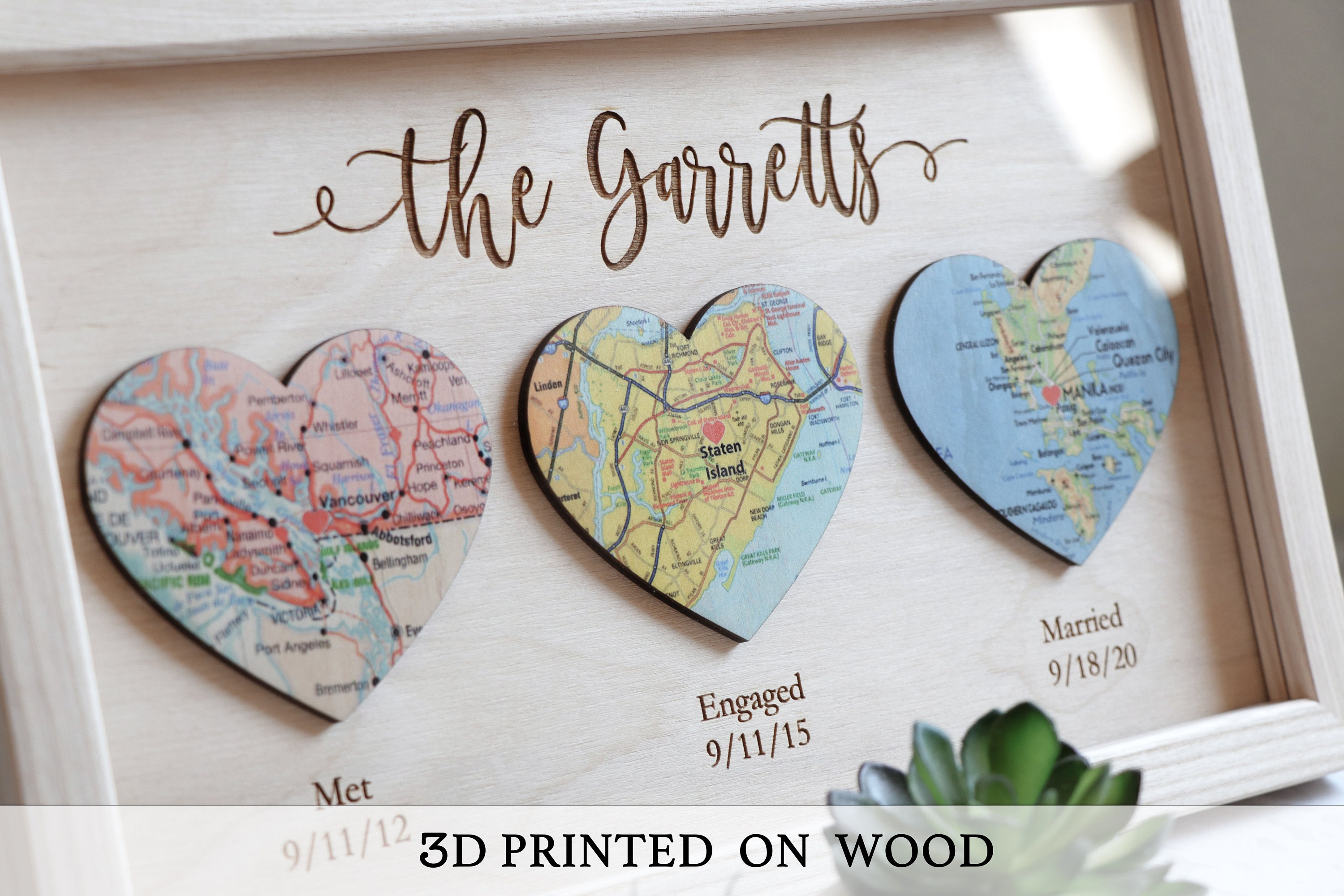 Personalized Heart Map Wood Art Print, Anniversary Gift - Etsy