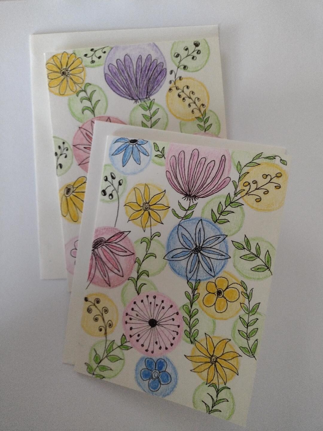 Hand Drawn in Colored Pencil and Pen, Set of Two Blank Inside Cards ...