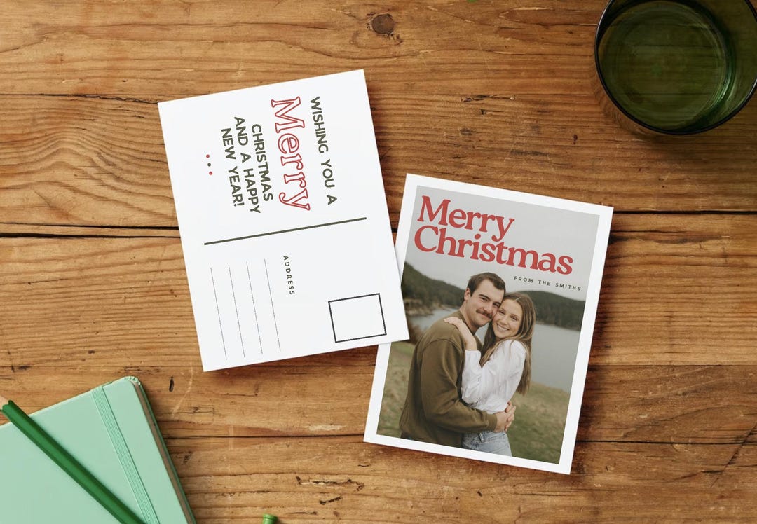 Simple Modern Christmas Card | Holiday Postcard | Canva Template - Etsy