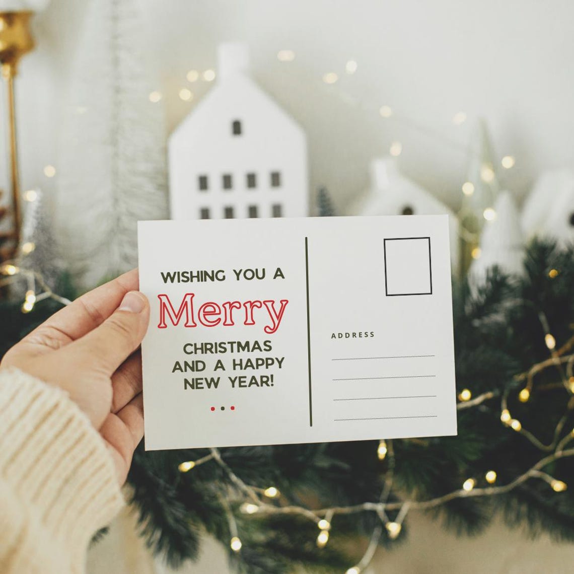 Simple Modern Christmas Card | Holiday Postcard | Canva Template - Etsy