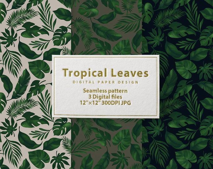 Tropical Leaves Digital Papers, Seamless Patterns, Maximal Green Leaves ...