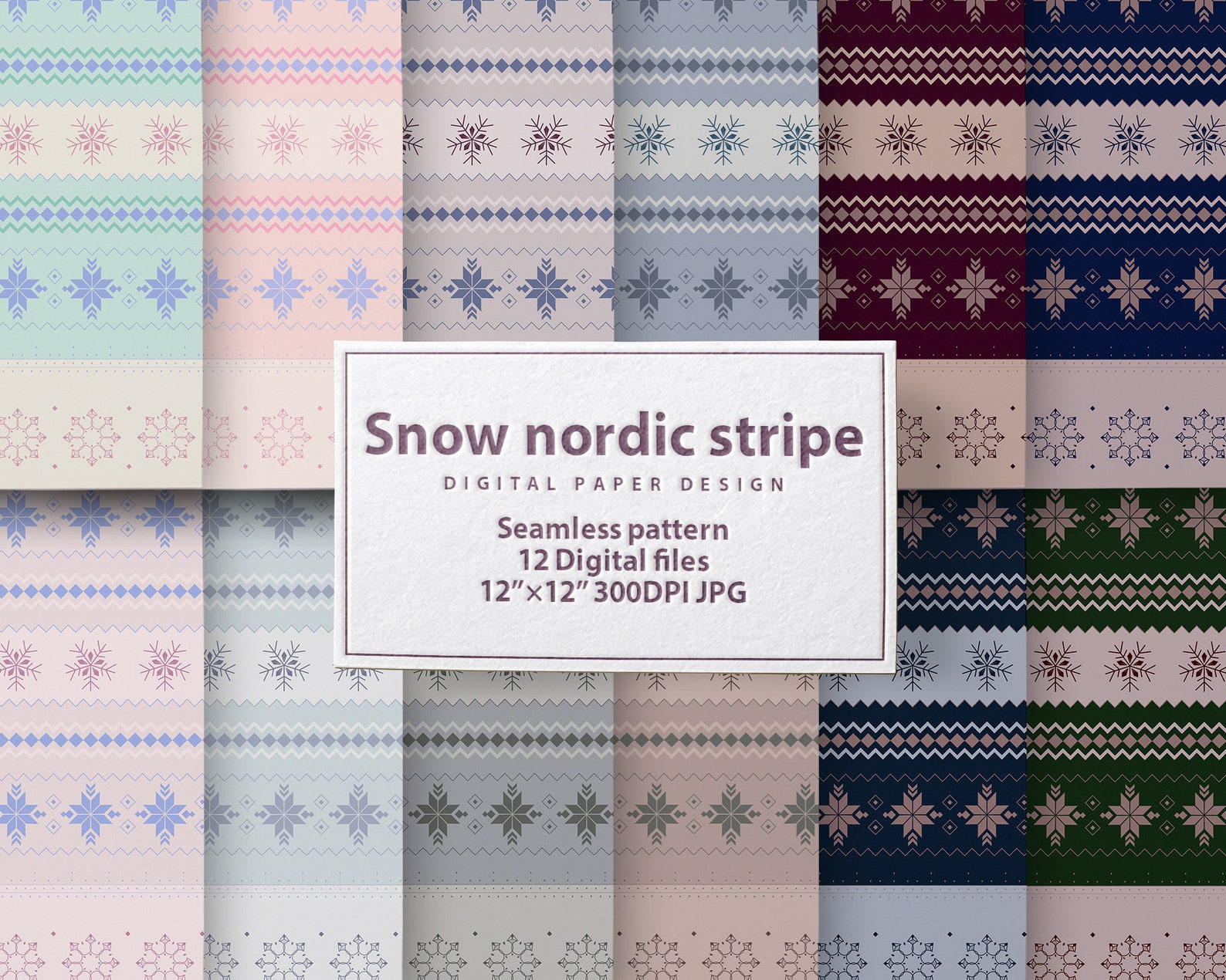 Snow Nordic Stripe Digital Papers Seamless Patterns Winter - Etsy