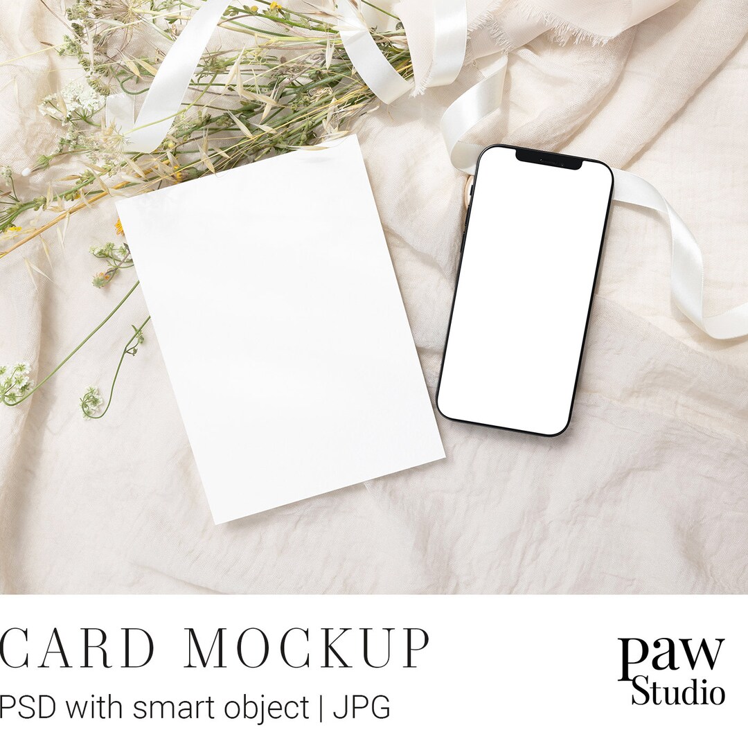 5x7 Card Mockup, Smart Object Mockup, Wedding Card, Minimal Wedding ...
