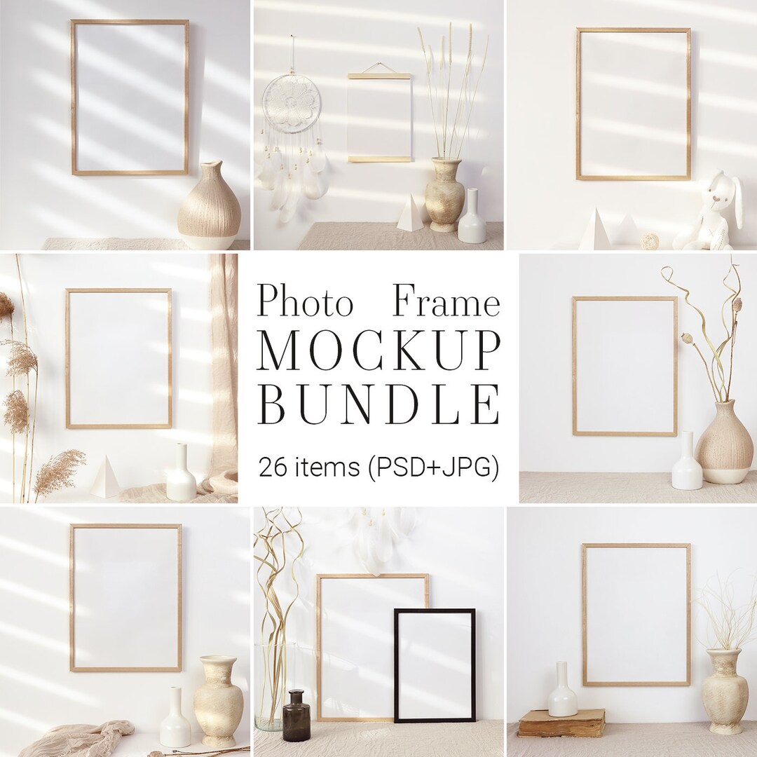 Photo Frame Mockup Bundle, Photo Template, Boho Frame Art Print Mockup ...