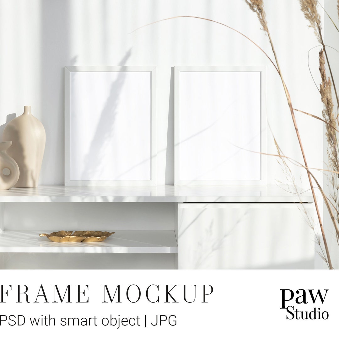 Photo Frame Mockup. Set of 2 Wooden Photo Frames 3x4 Mockup on White ...
