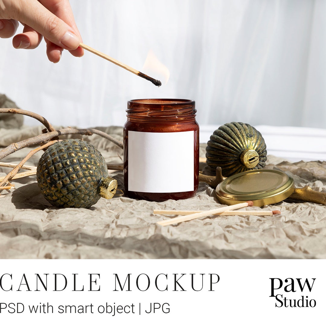 Christmas Candle Mockup, Gift Candle Label Mockup, Gift Glass Candle ...