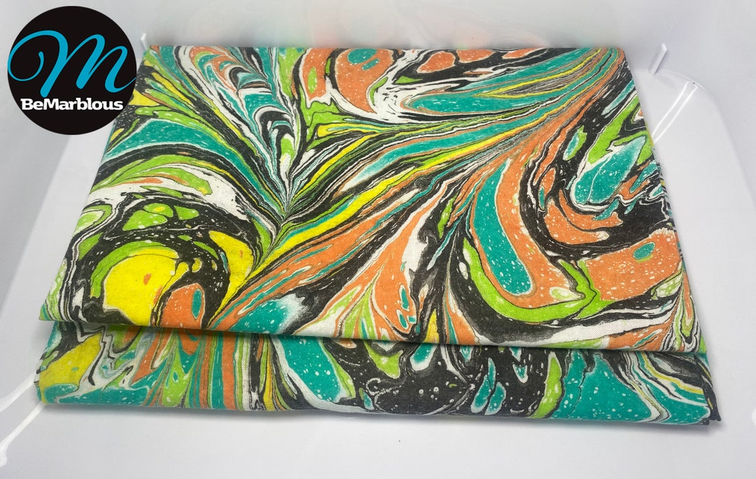 Marbled Fabric Hand-painted Fabric Water Marbling Marbleized Cotton ...