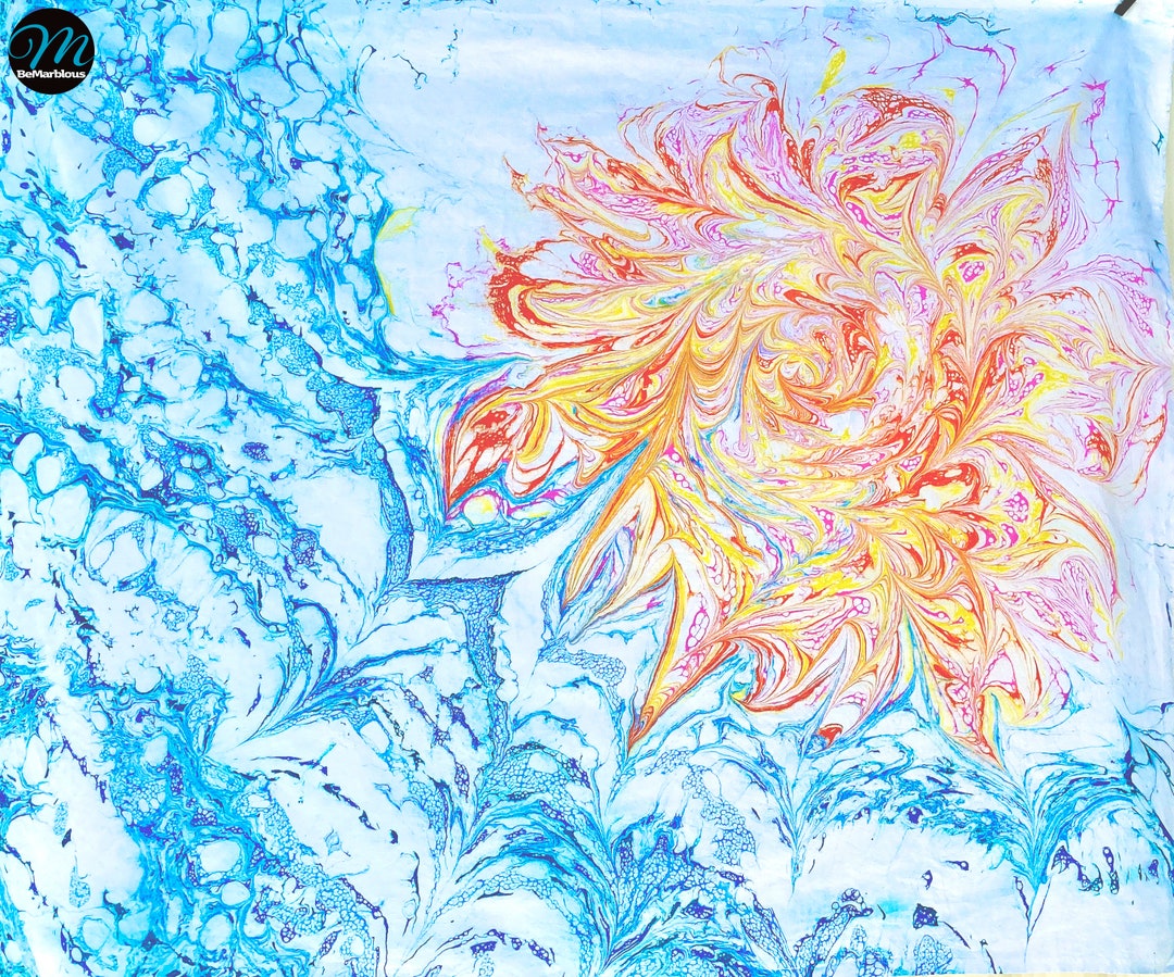 Marbled Fabric Hand-painted Fabric Water Marbling Marbleized Cotton ...