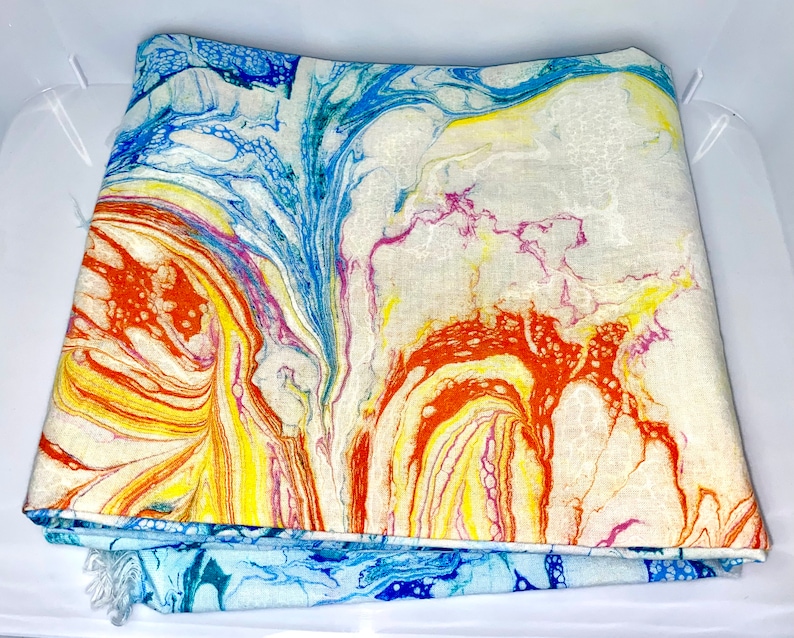 Marbled Fabric Hand-painted Fabric Water Marbling Marbleized Cotton ...