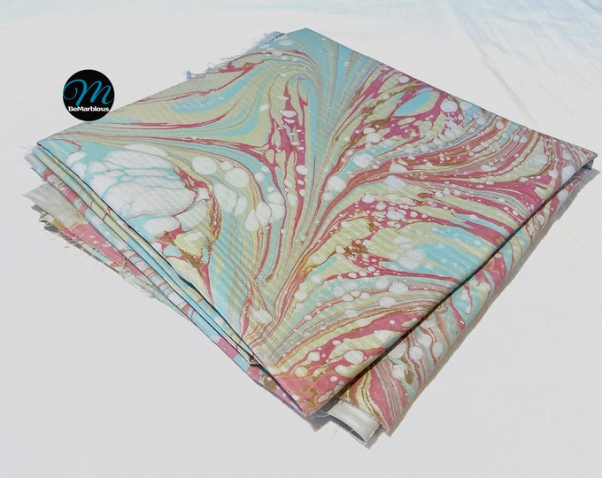 Marbled Fabric, Hand-painted Fabric, Water Marbling, Marbleized Cotton ...