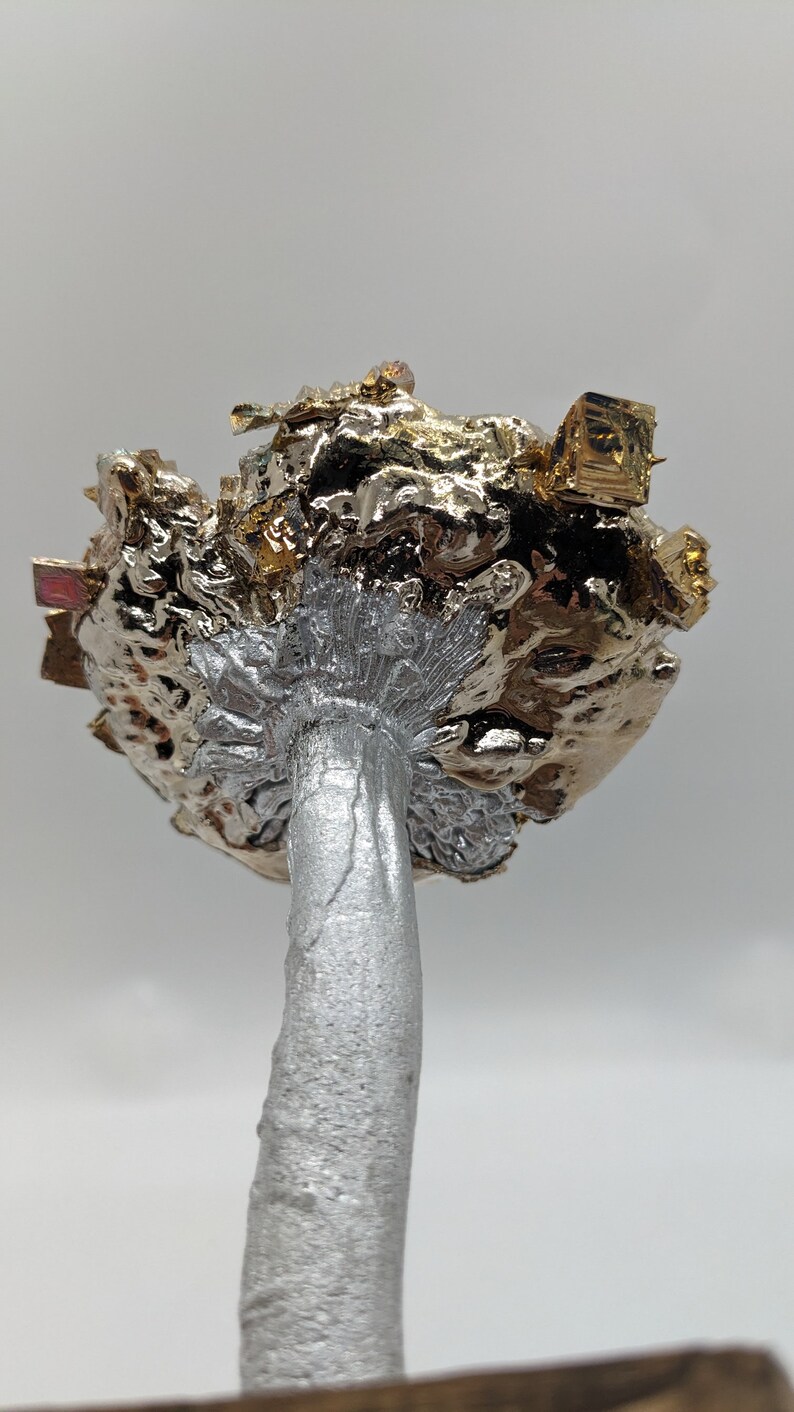 Aluminum Amanita Mushroom Metal Casted Sculpture With Bismuth Crystals ...