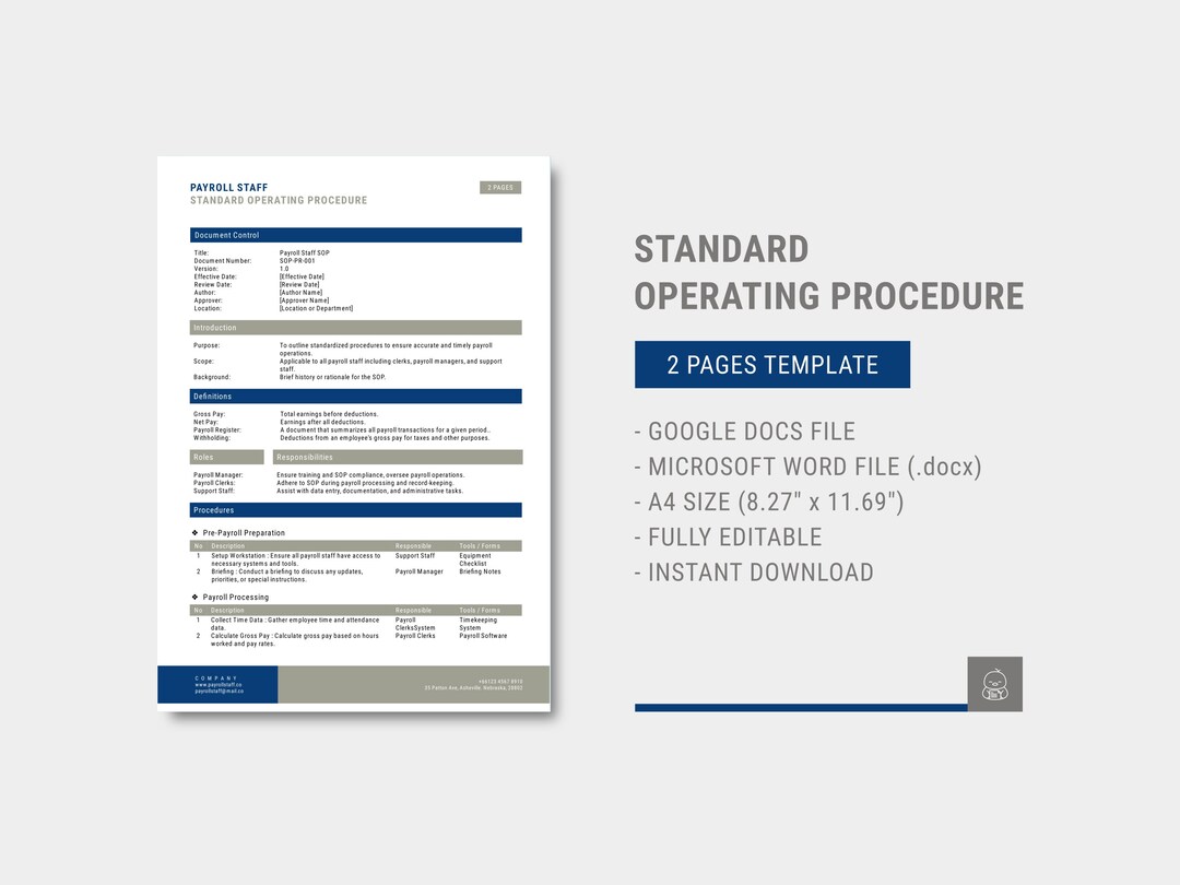 Payroll SOP, Standard Operating Procedure Template, SOP Template ...