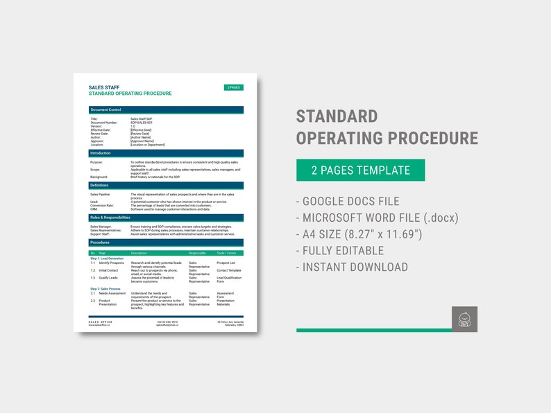 Sales SOP, Standard Operating Procedure Template, SOP Template ...