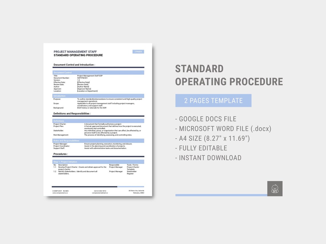 Project Management SOP, Standard Operating Procedure Template, SOP ...