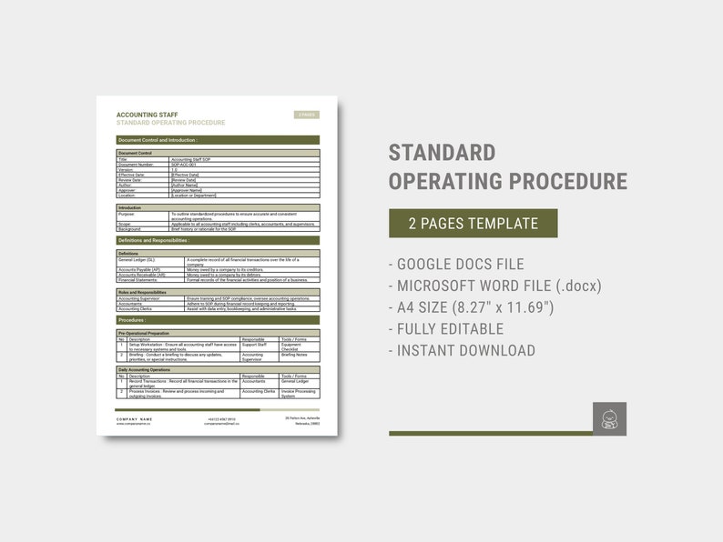 Accounting SOP, Standard Operating Procedure Template, SOP Template ...