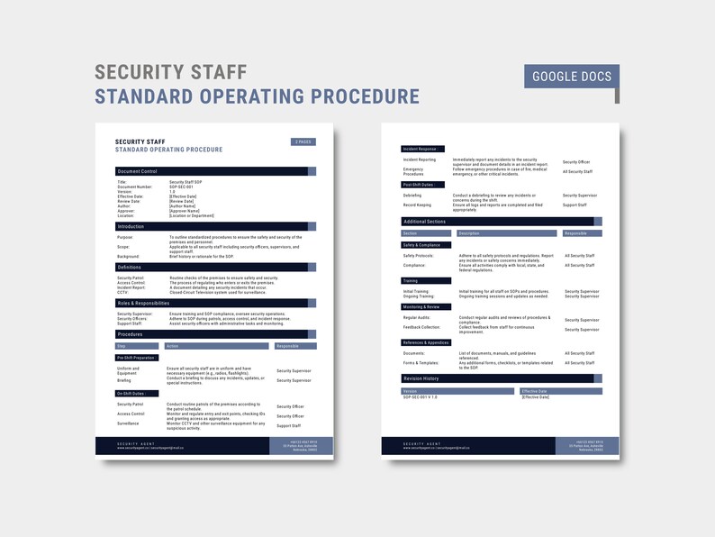 Security SOP, Standard Operating Procedure Template, SOP Template ...