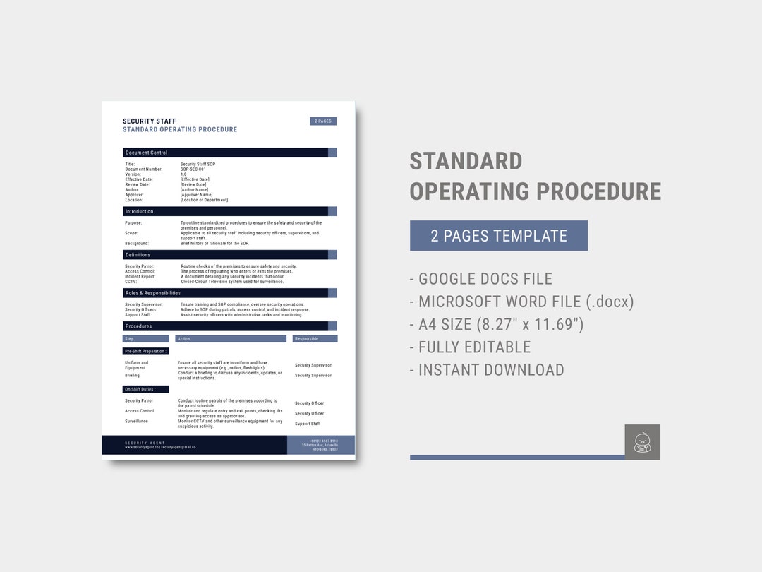 Security SOP, Standard Operating Procedure Template, SOP Template ...
