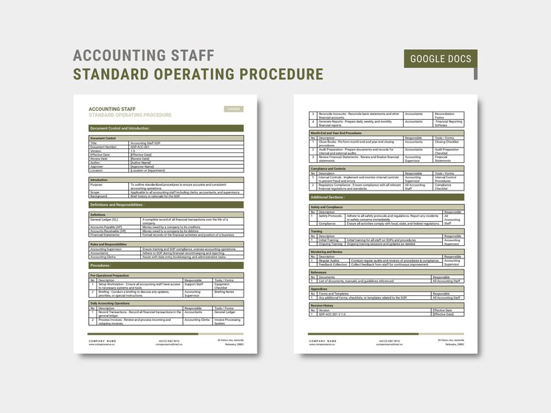 Accounting SOP, Standard Operating Procedure Template, SOP Template ...