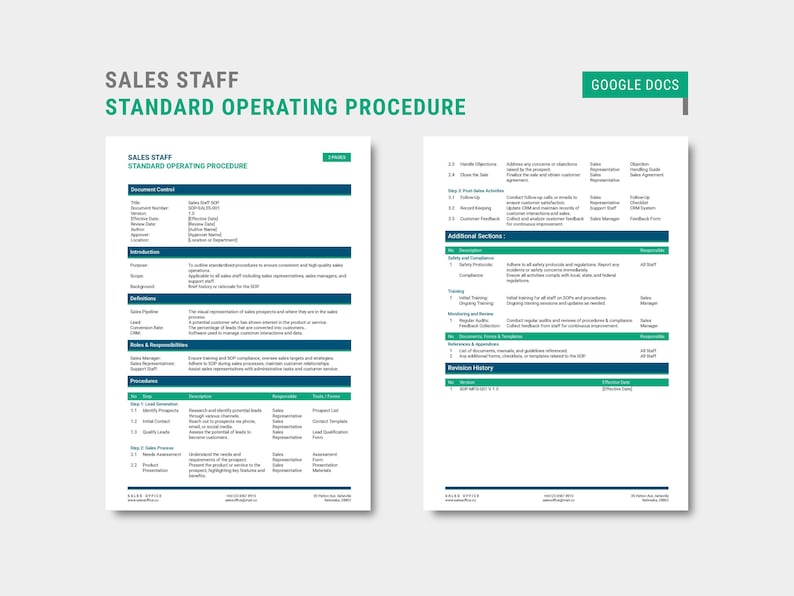 Sales SOP, Standard Operating Procedure Template, SOP Template ...