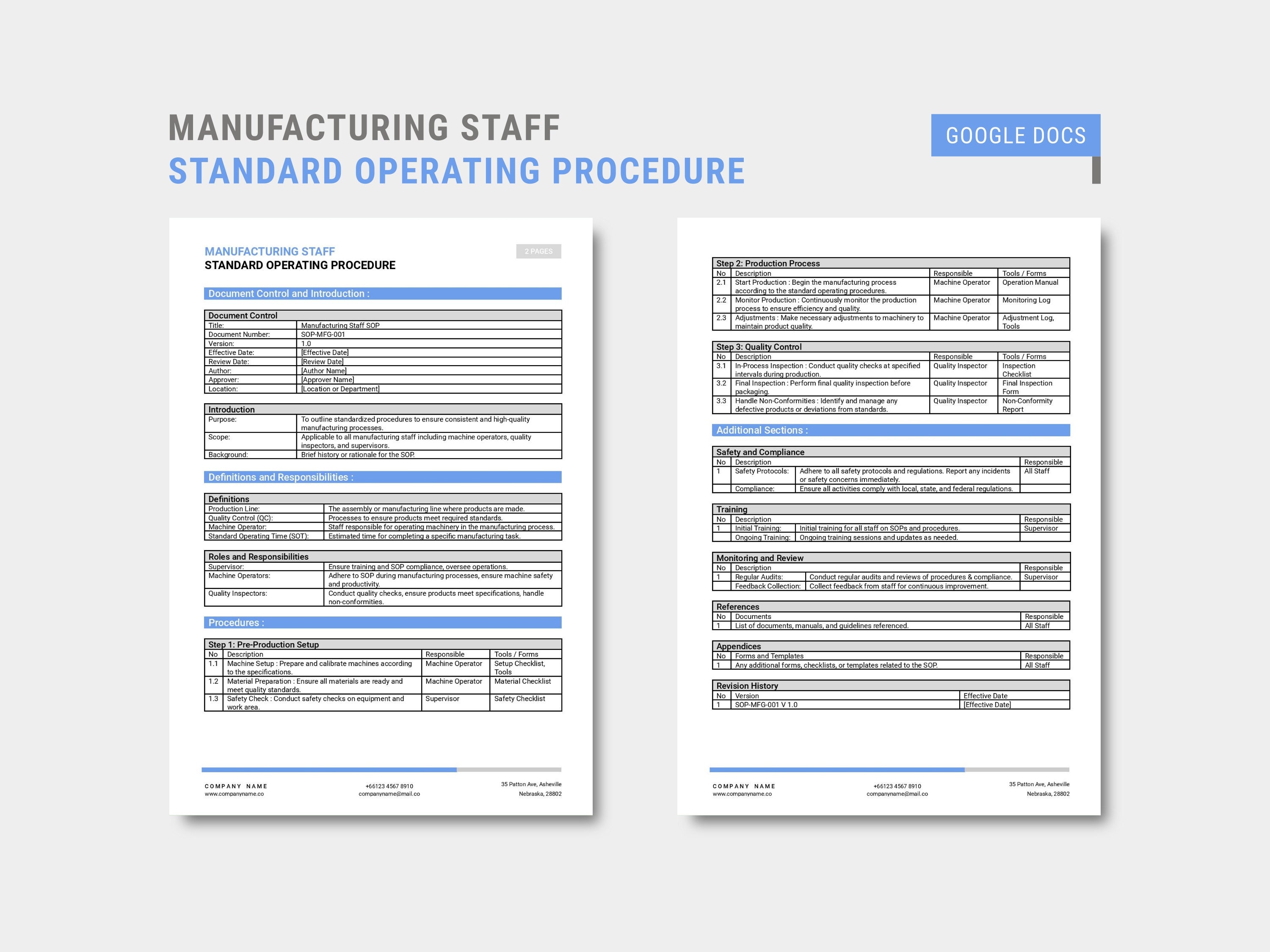 Manufacturing SOP, Standard Operating Procedure Template, SOP Template ...