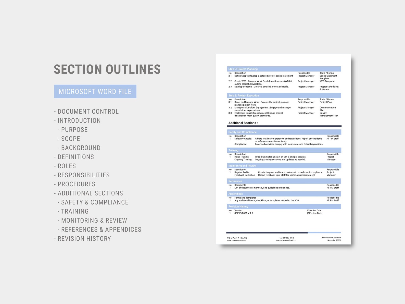 Project Management SOP, Standard Operating Procedure Template, SOP ...