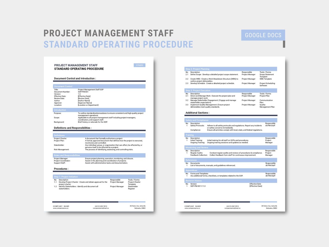 Project Management SOP, Standard Operating Procedure Template, SOP ...