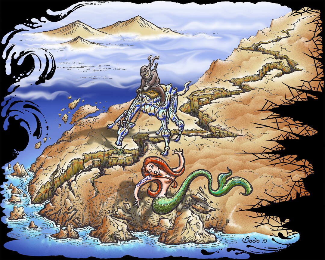Desert Fantasy Art Print, Mermaid and Rider (digital Print) - Etsy