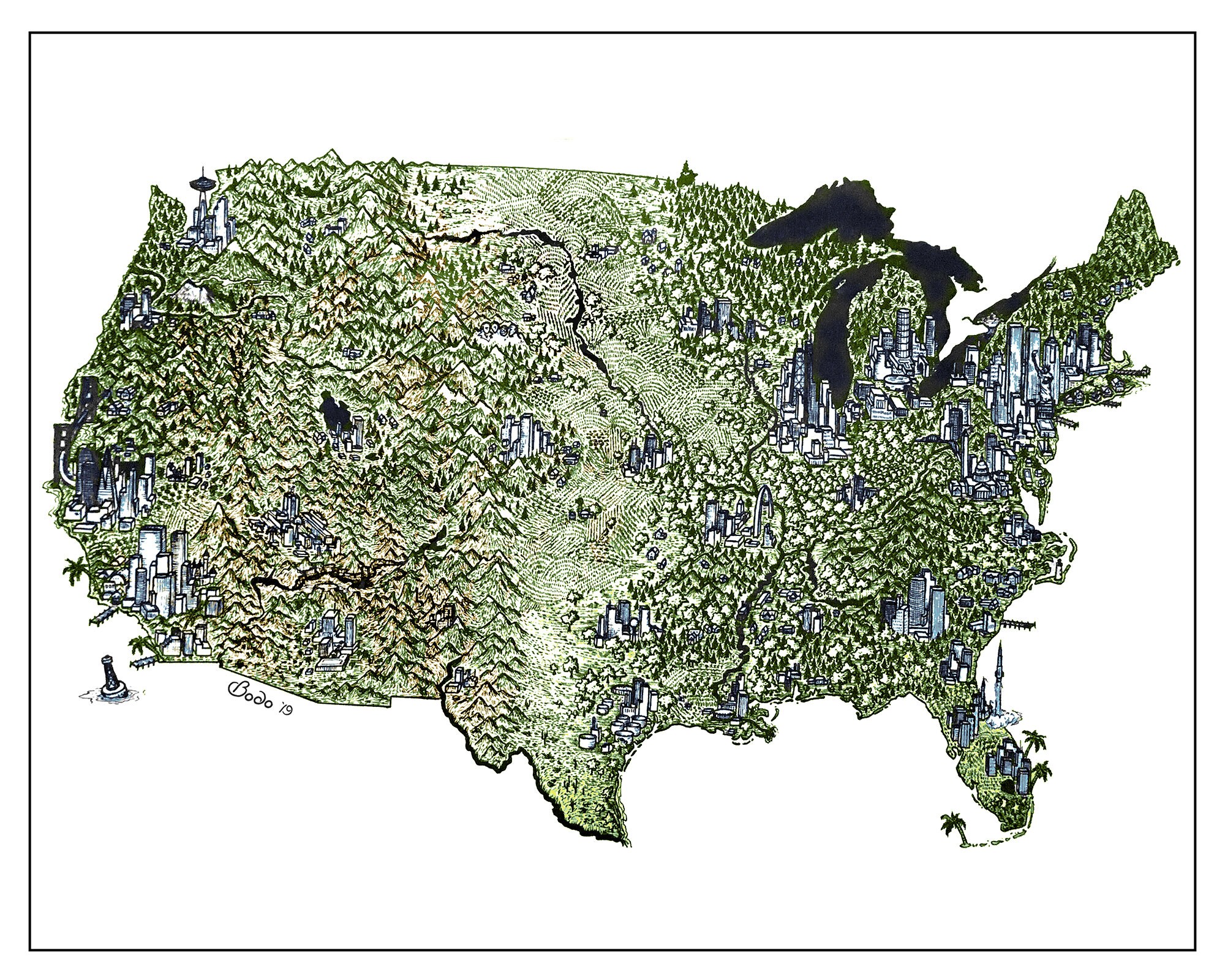 Custom Pen and Ink US Map Mixed Media Illustrated - Etsy