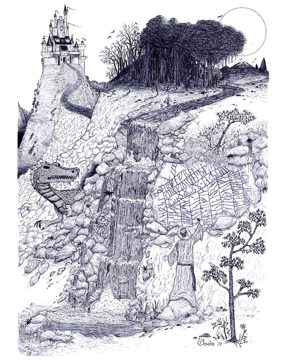 Custom Pen and Ink Waterfall Illustrated | Etsy