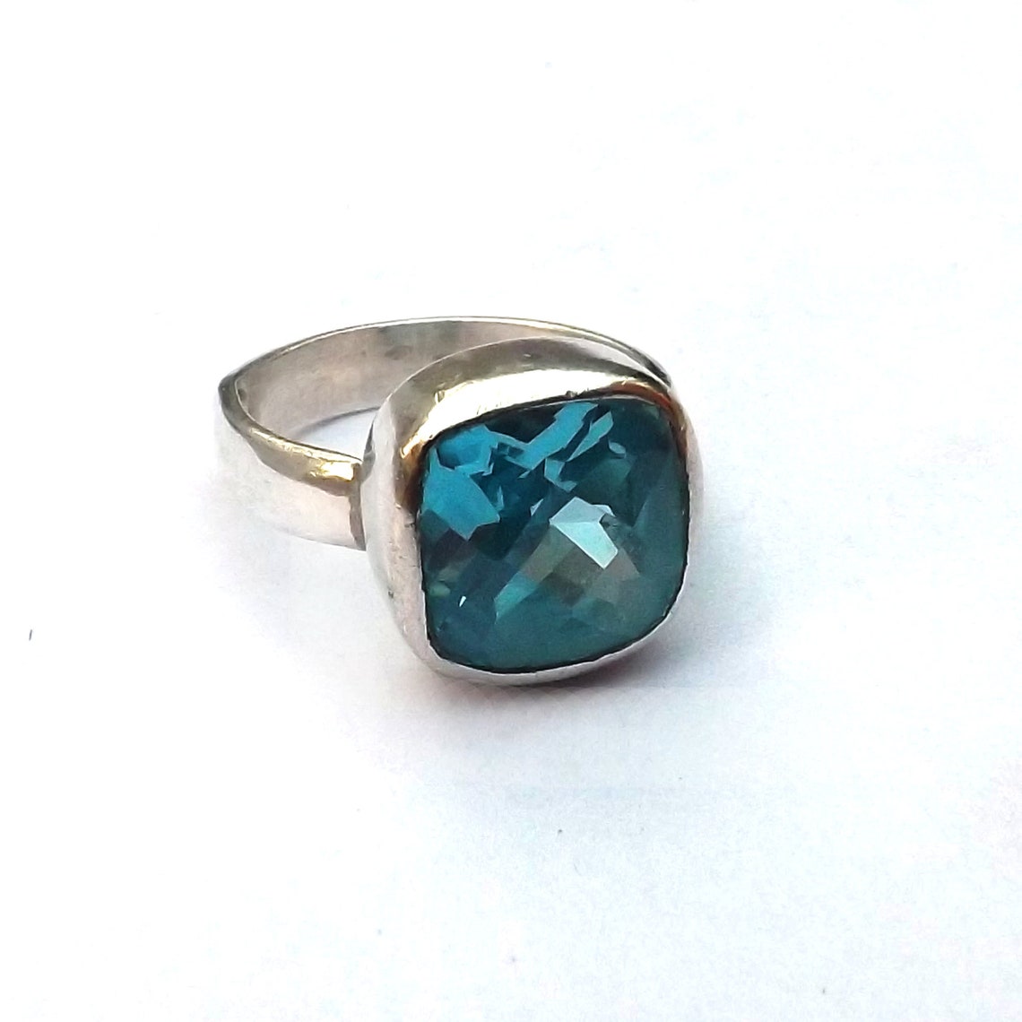 Solid Silver Blue Topaz Ring 925 Sterling Silver Blue Topaz | Etsy