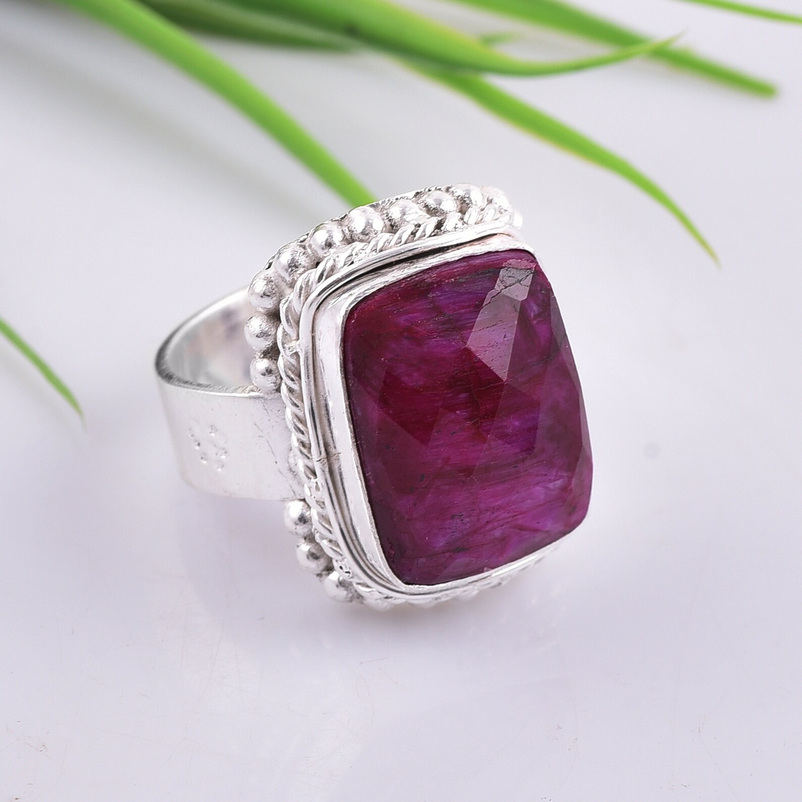 Solid Silver Red Beryl Ringboho Statement Ring Red Beryl - Etsy