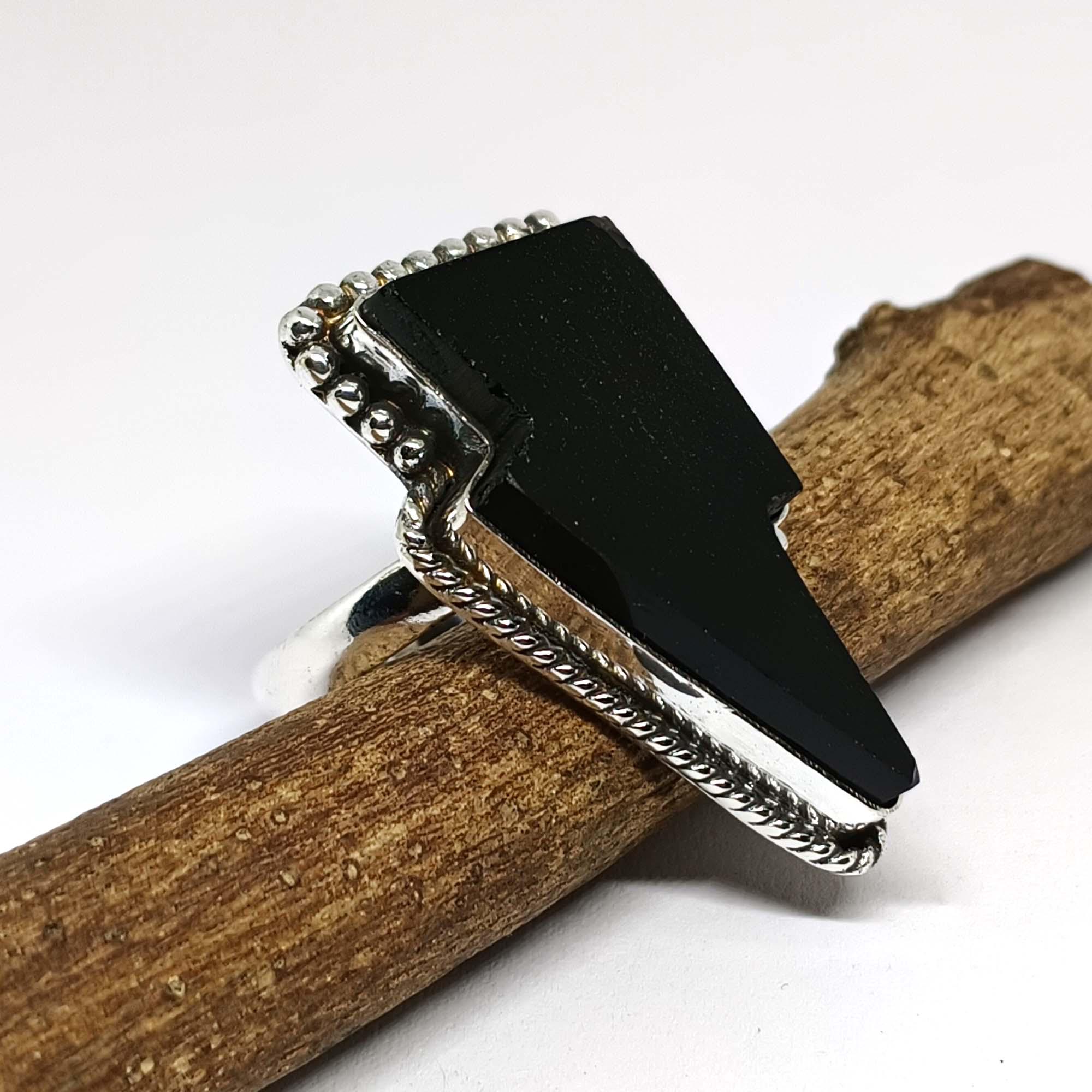 Black Onyx Lightning Bolt Handmade Ring 925 Sterling Silver Onyx ...