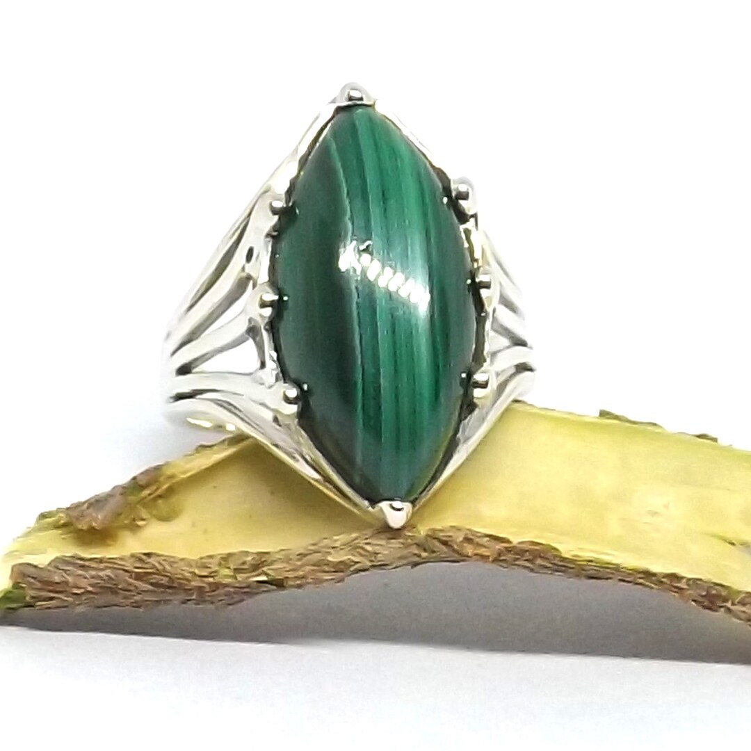 Malachite Ring - Solid Silver Ring - Green Malachite Cocktail Ring ...