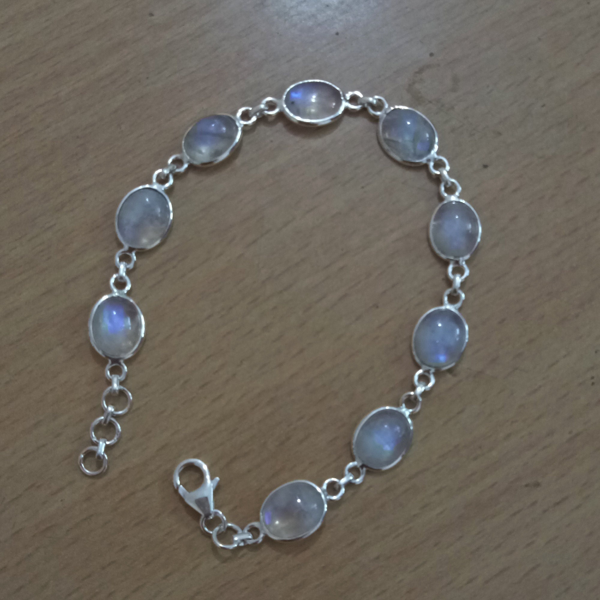 Natural Rainbow Moonstone 925 Sterling Silver Bracelet – Handmade ...