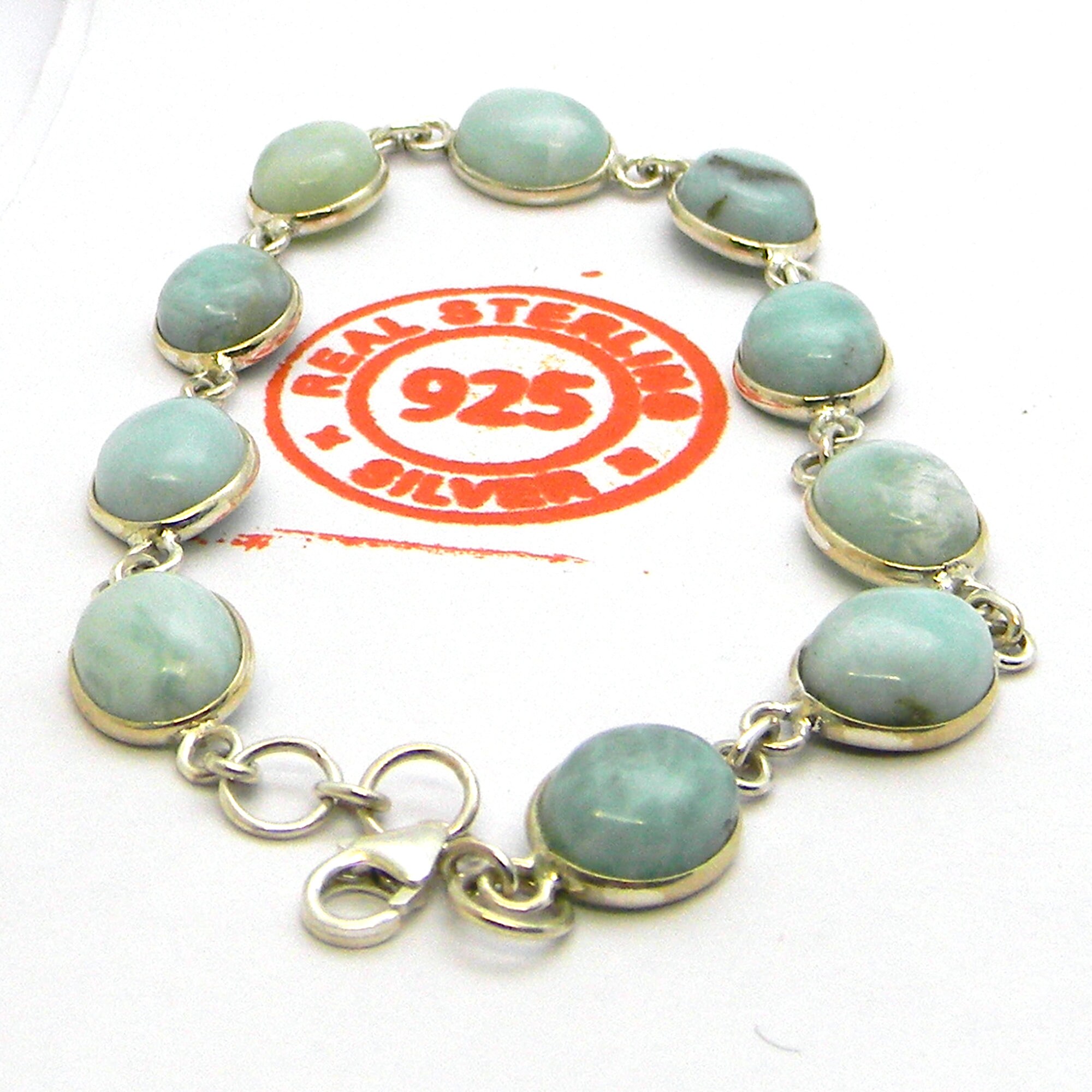 Amazing Solid Silver Larimar Gemstone Bracelet - Sterling Silver ...